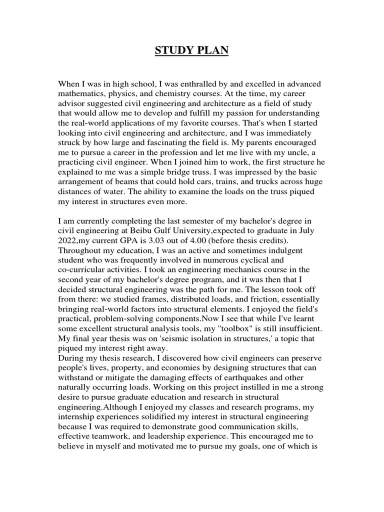 Study Plan | PDF | Engineering | Civil Engineering