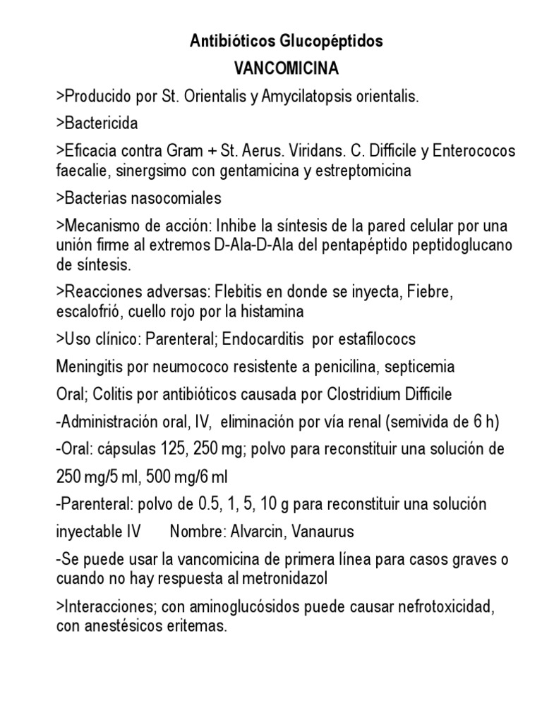 Vancomicina, Fosfomicina, Macrolidos. | PDF | Penicilina | Especialidades Medicas