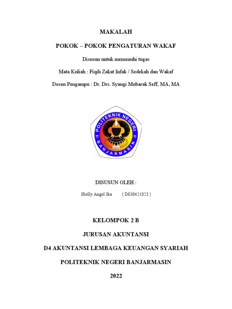 Pengaturan Wakaf - Shelly Angel Ika - D030421023 | PDF | Pengelolaan ...
