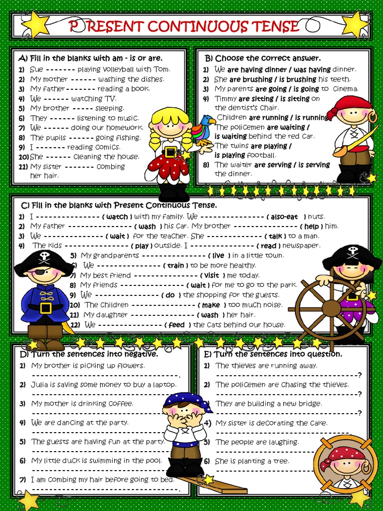 Present Continuous Tense Exercises | PDF