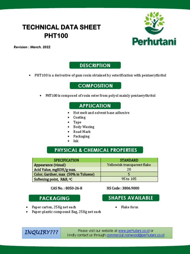 TDS Rosin Ester PHT100 Perhutani | PDF