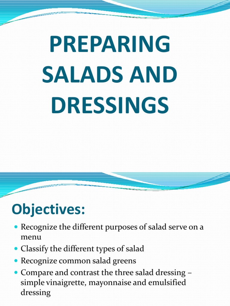 Lesson 11-Salad and Dressings | PDF | Salad | Mayonnaise