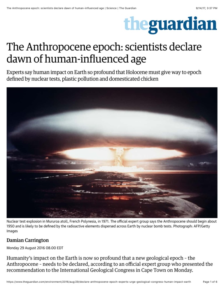 Anthropocene Epoch: Human Impact Declared | PDF | Anthropocene ...