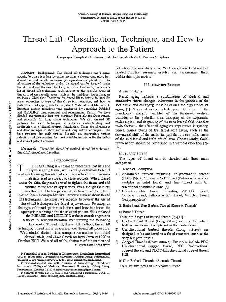 Thread Lift: Classification, Technique, and How To Approach To The ...