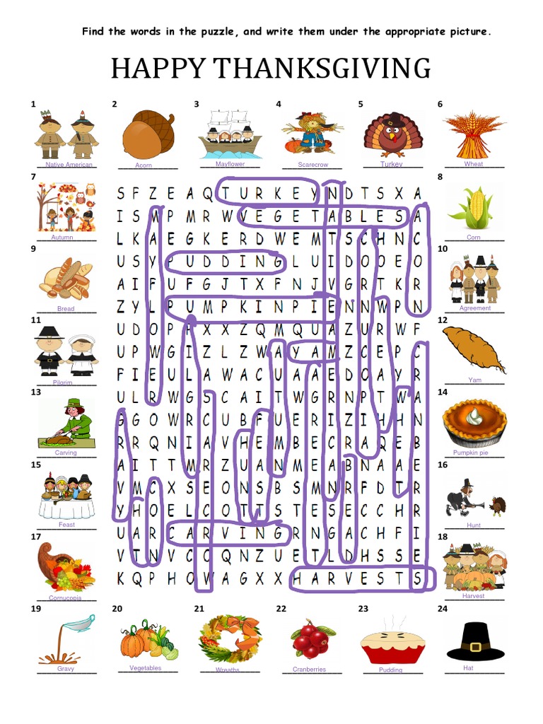 Thanksgiving Word Search Activity | PDF | Foods | Cuisine