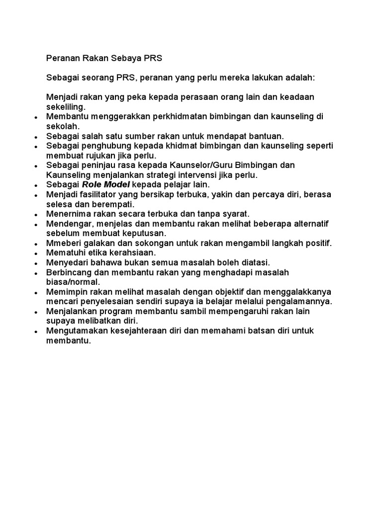 Peranan Rakan Sebaya PRS | PDF