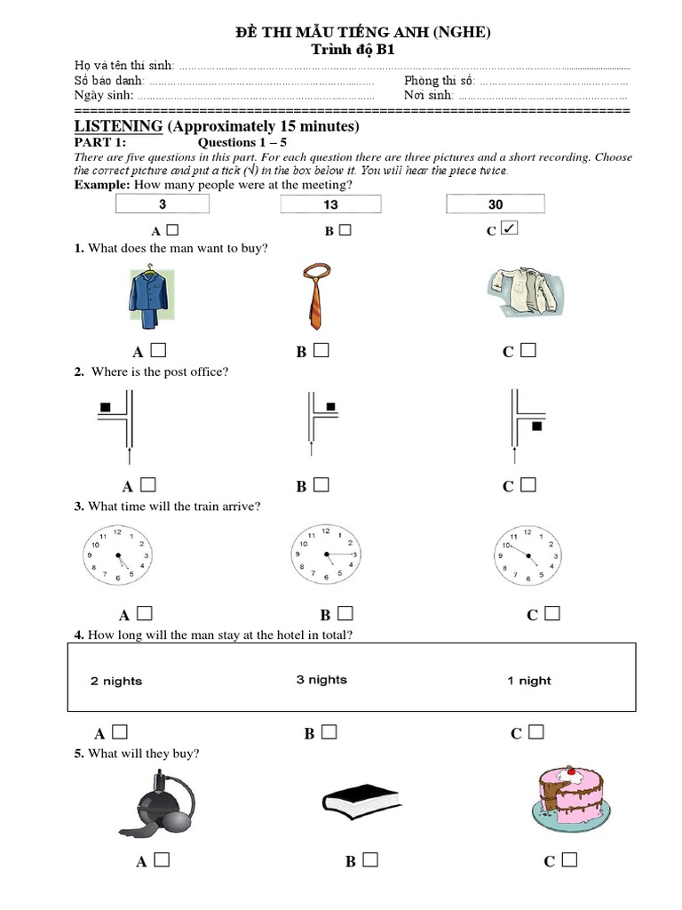 B1 Listening Test Sample Questions | PDF