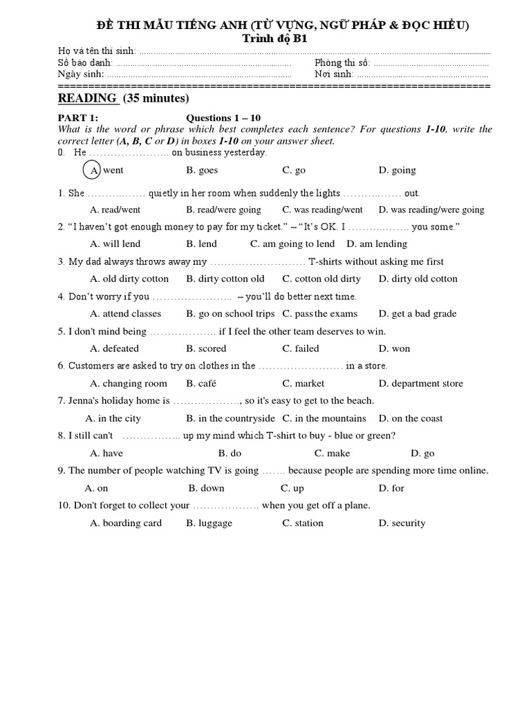 B1 - Reading Sample Test | PDF | Moon
