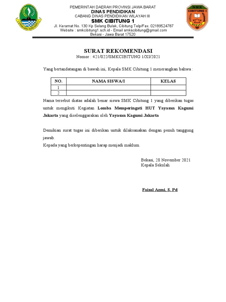 Format Surat Rekomendasi Lomba | PDF