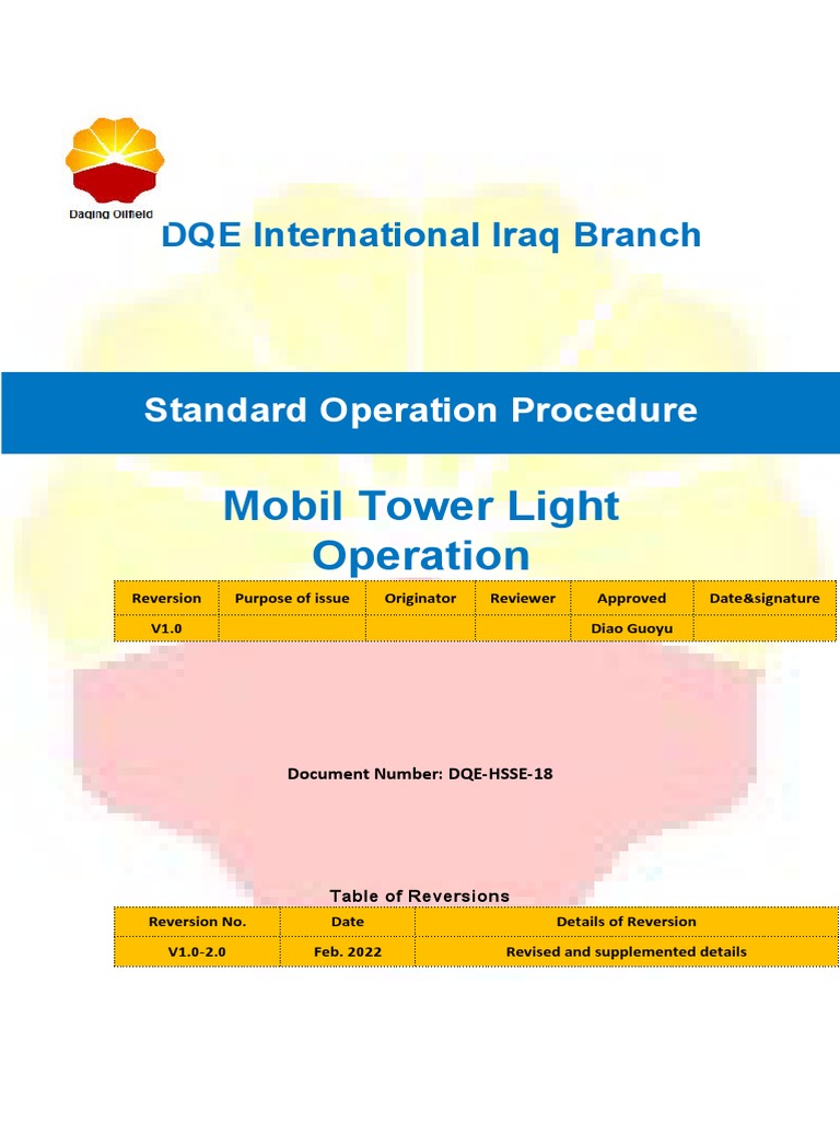 SOP for Mobile Tower Light Operation | PDF | Switch | Verification And ...