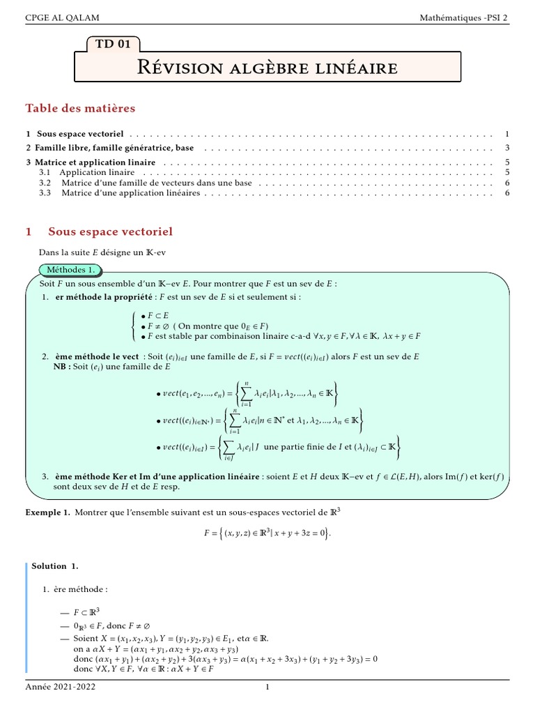 Revision Partie 1 | PDF | Base (algèbre linéaire) | Matrice (Mathématiques)