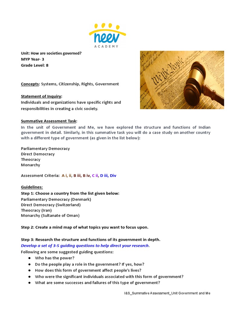G8 Summative Assessment Unit 3 How Are Societies Governed | PDF ...
