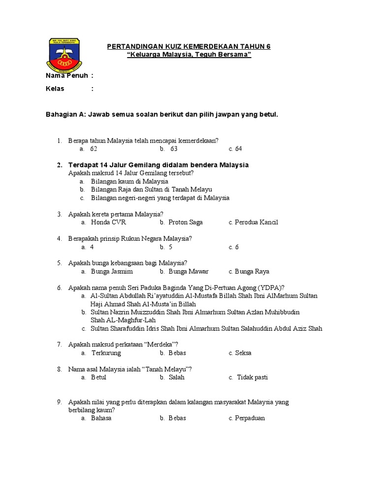 Kuiz Merdeka TH6 | PDF