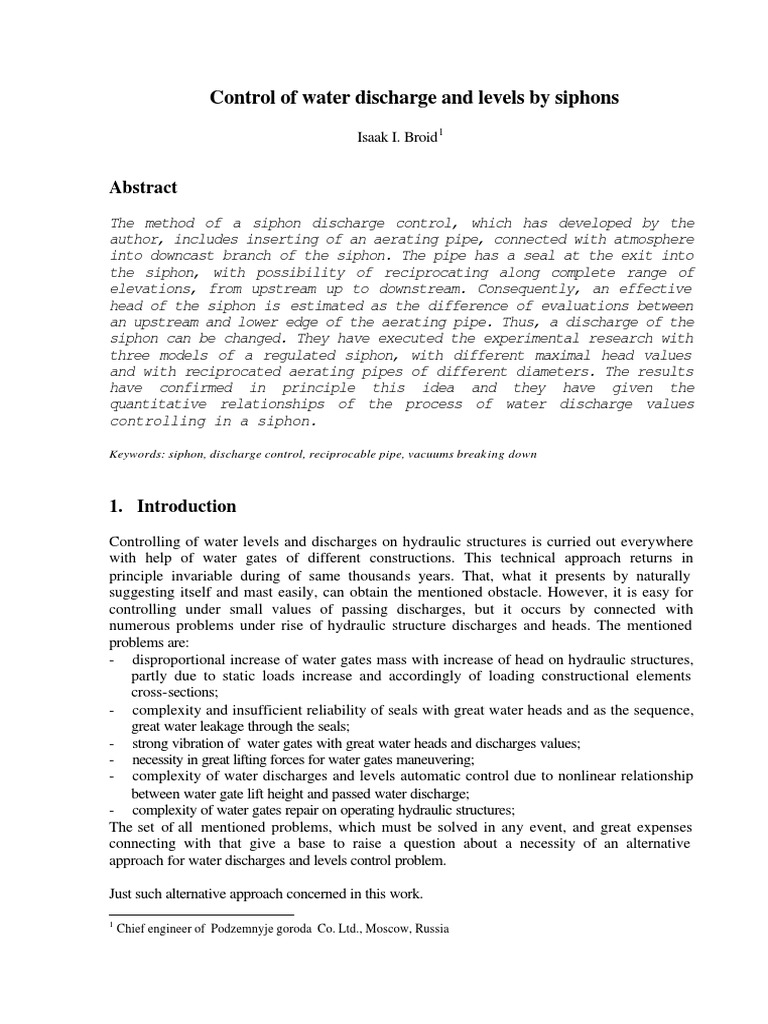 Siphon Water Discharge Control | PDF | Water | Vacuum