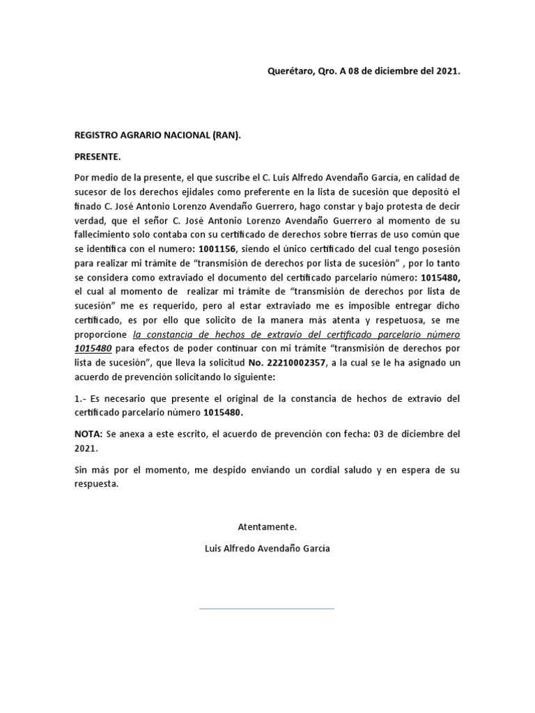 Carta Extravio | PDF