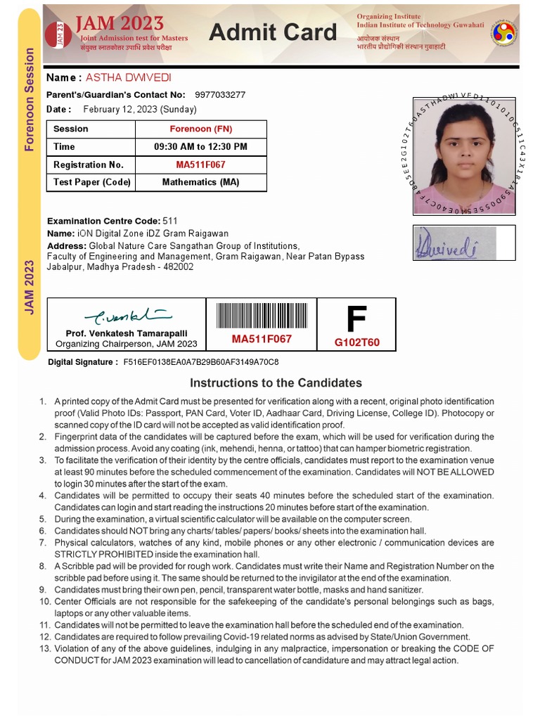 G102 T60 Admit Card | PDF