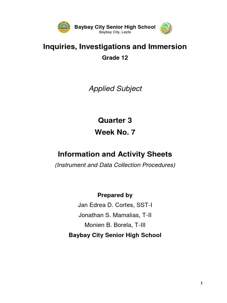 3 Is Q3 Week 7 Instrument and Data Collection For Printing2 | PDF | Validity (Statistics ...