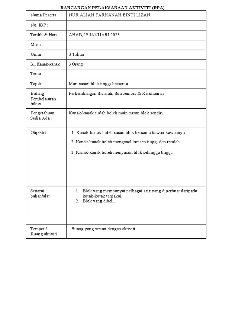 Rpa Perkembangan Sahsiah | PDF