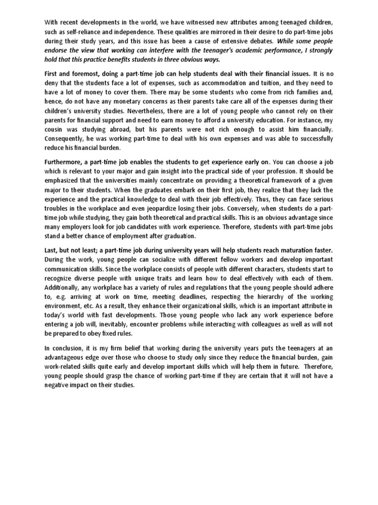 Essay - Part Time Job | Download Free PDF | Employment | Internship