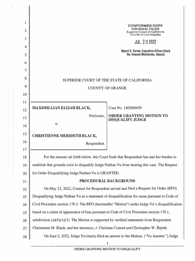 Disqualification of Judge Nathan Vu | PDF | Judge | Contact (Law)