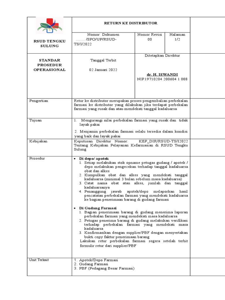 SPO Return Obat Ke Distributor | PDF | Kesehatan Holistik