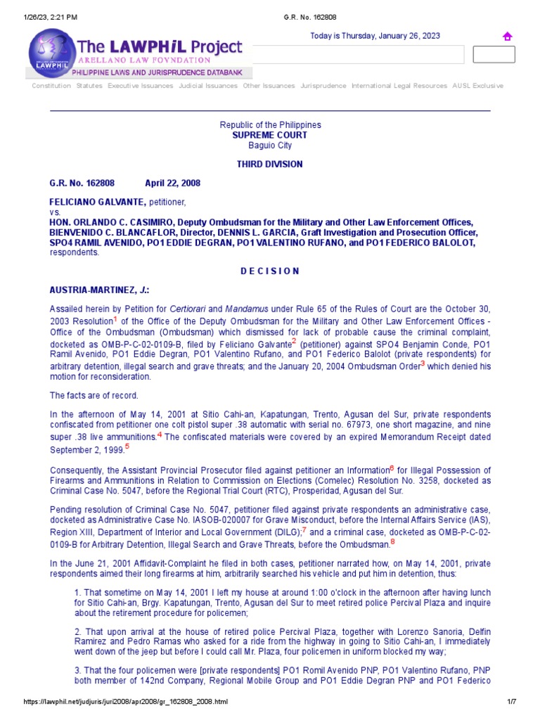 Analysis of a Supreme Court Decision Regarding a Complaint of Arbitrary Detention, Illegal ...