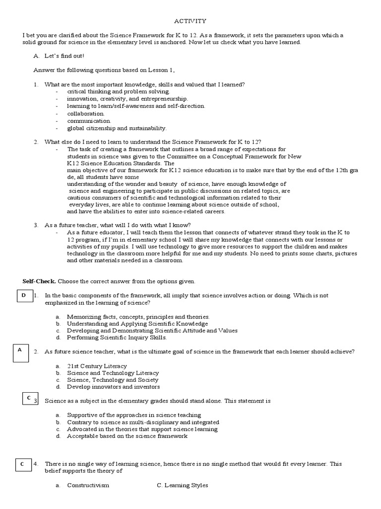 CC1 Lesson 1 Activity (Done) | PDF | Science | Science Education