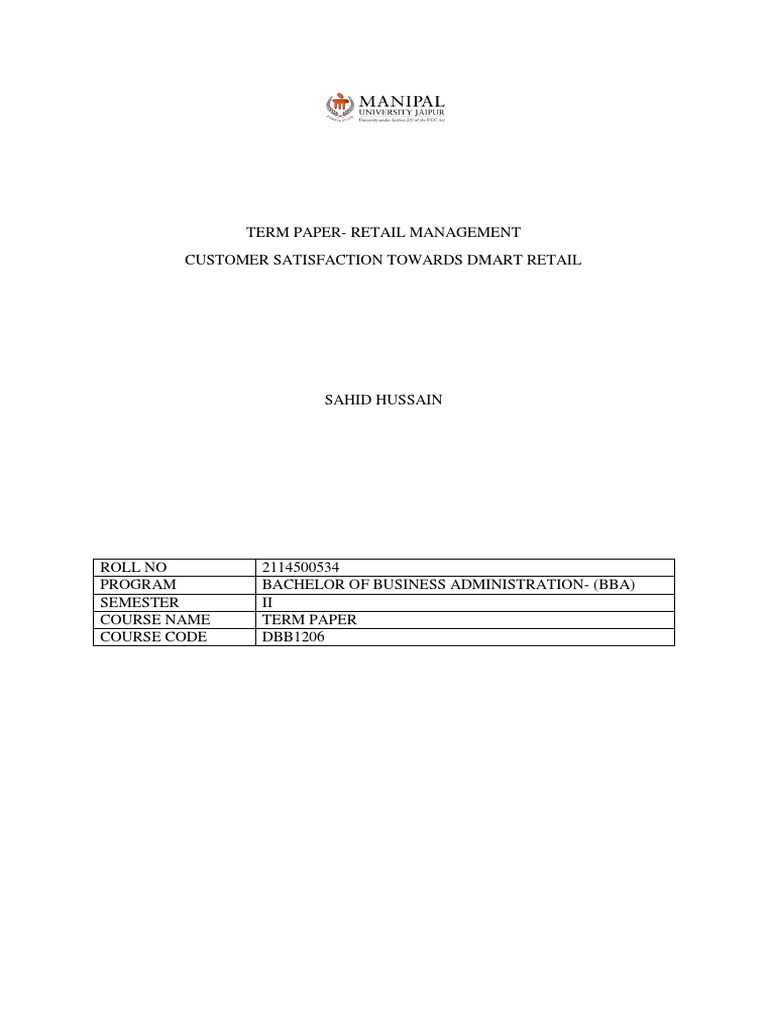 Customer Satisfaction Towards Dmart Retail | PDF | Retail | Customer