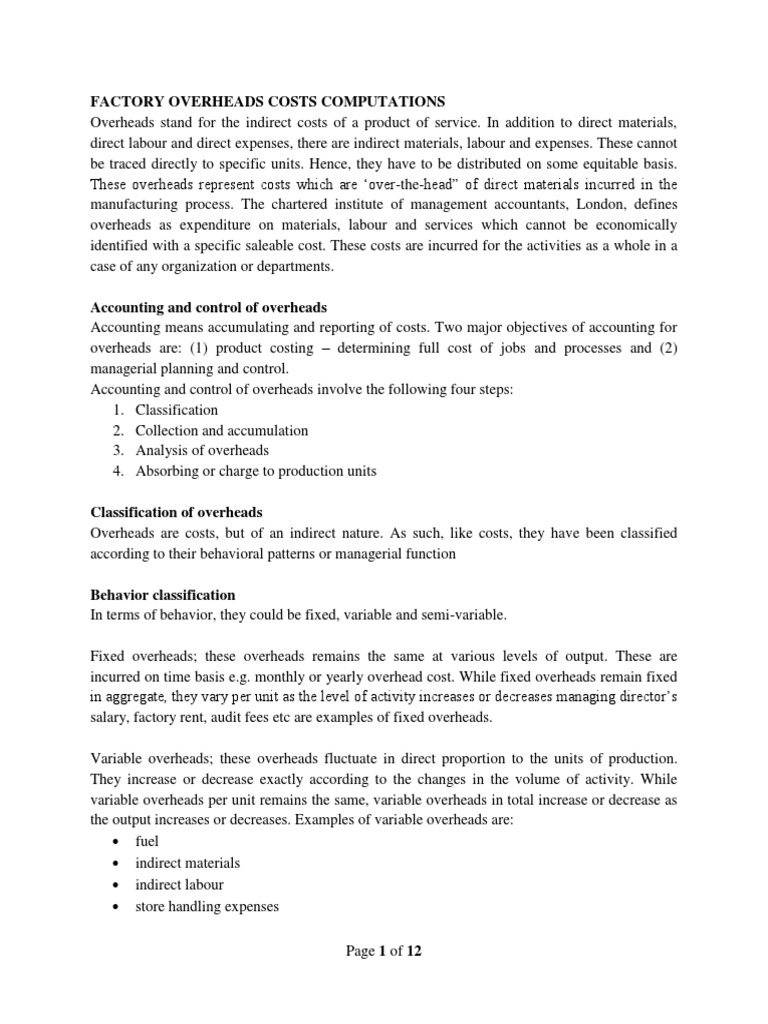 Overhead Analysis | PDF | Expense | Cost