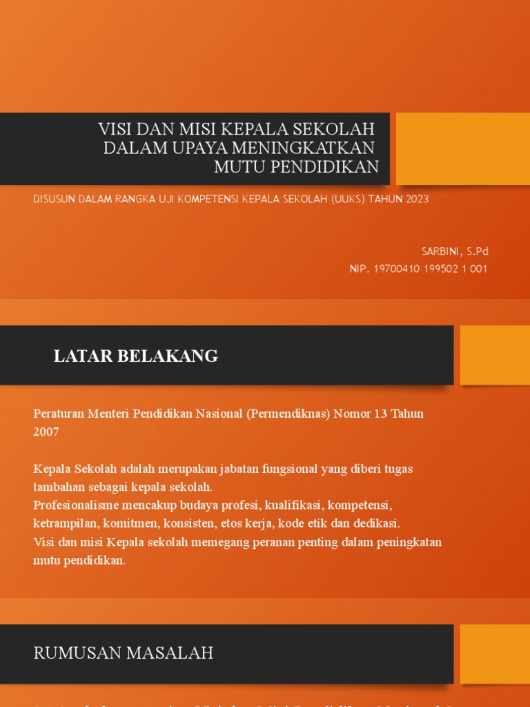 Visi Dan Misi Kepala Sekolah | PDF