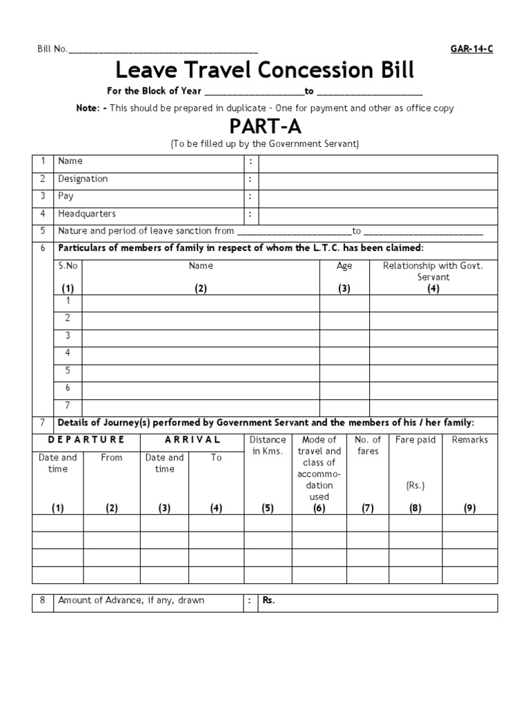 Form Leave Travel Concession LTC Bill | PDF | Government