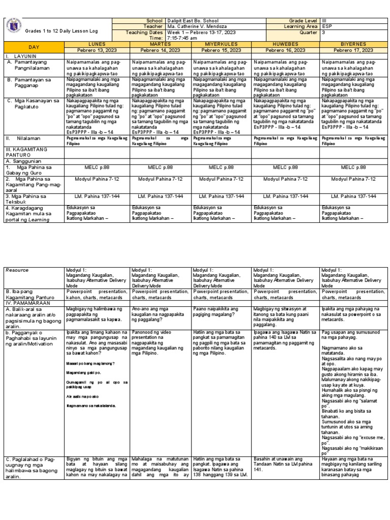 DLL Esp Q3 Week1 | PDF