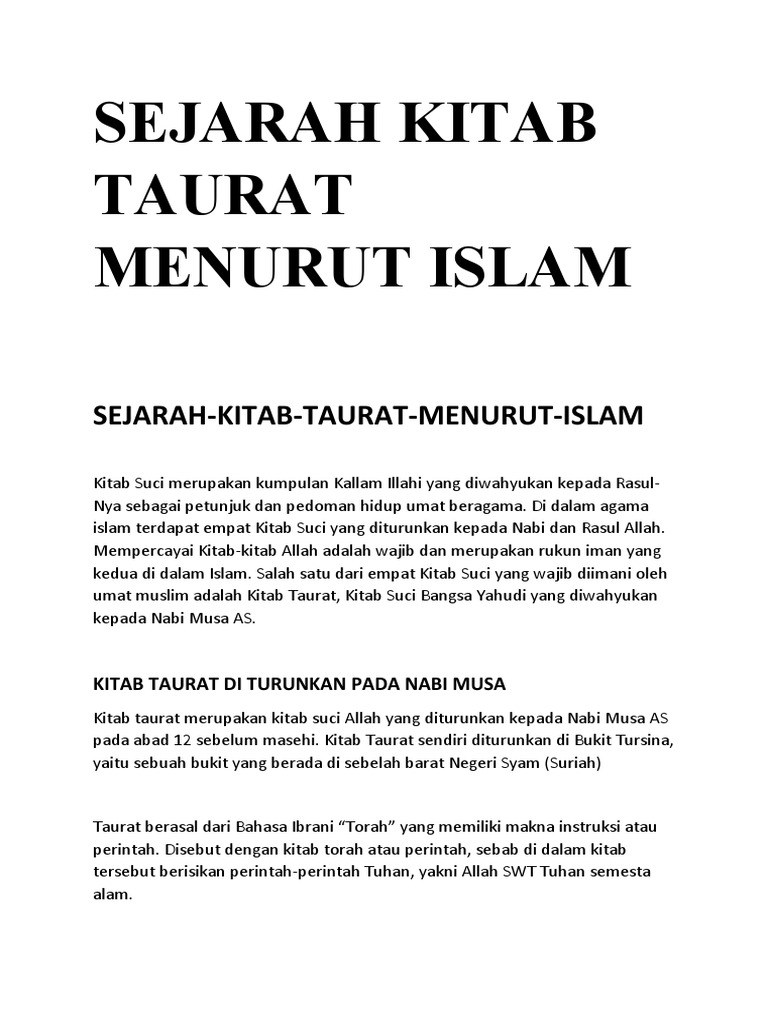 Sejarah Kitab Taurat dalam Islam | PDF | Ilmu Sosial | Agama ...