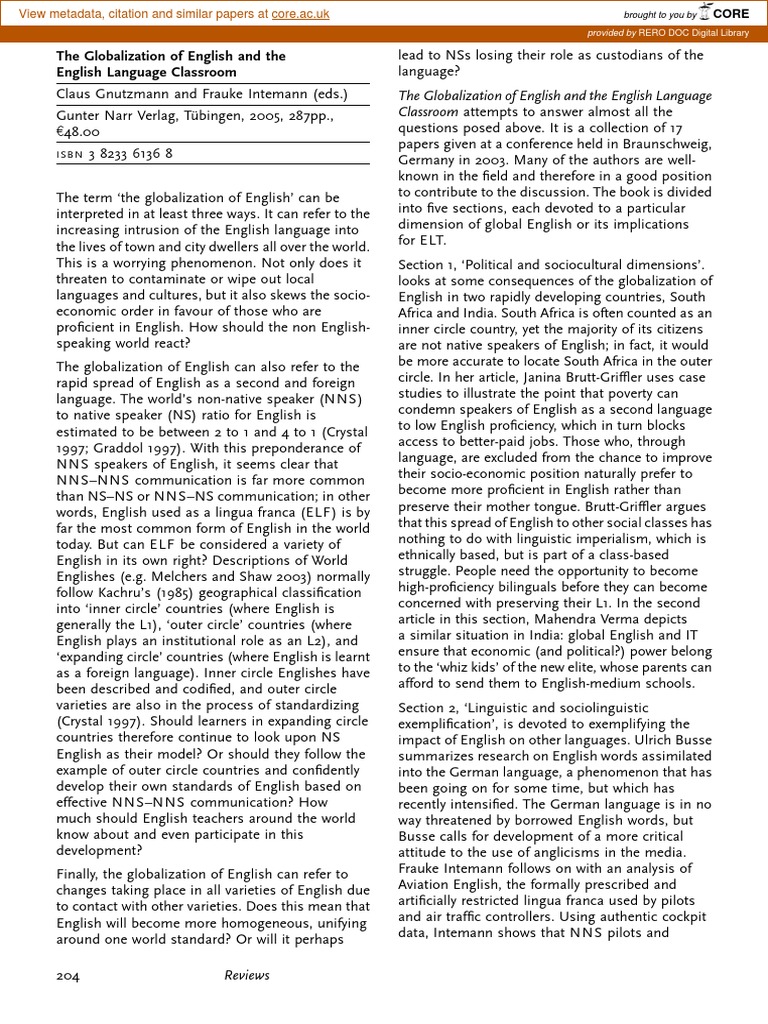 Globalization of English | PDF | English Language | Teachers