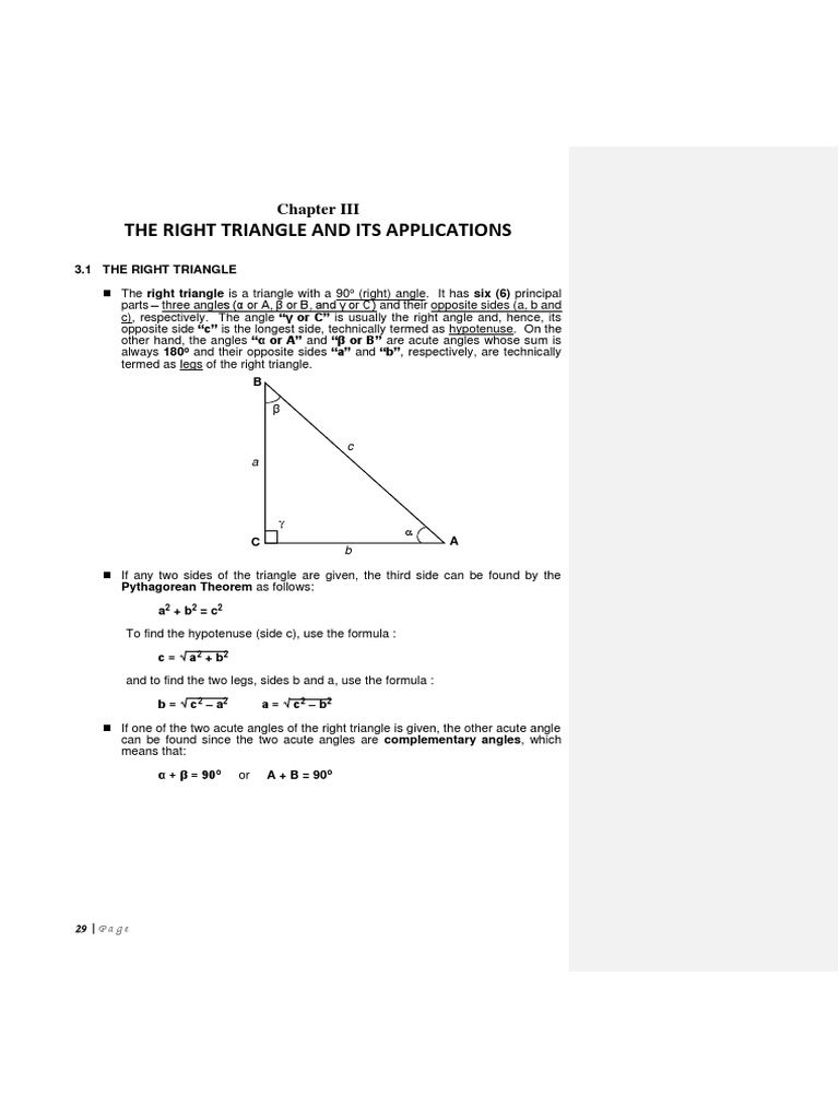 Chapter III The Right Triangle 1 | PDF | Trigonometric Functions | Triangle