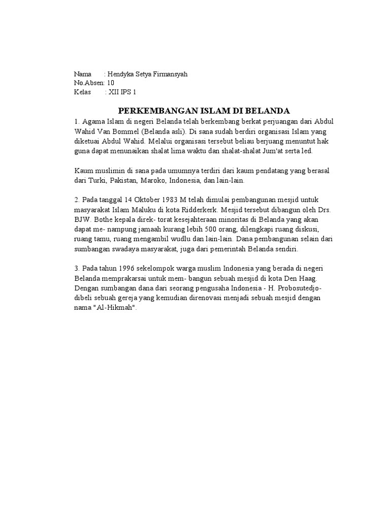 Perkembangan Islam di Belanda | PDF