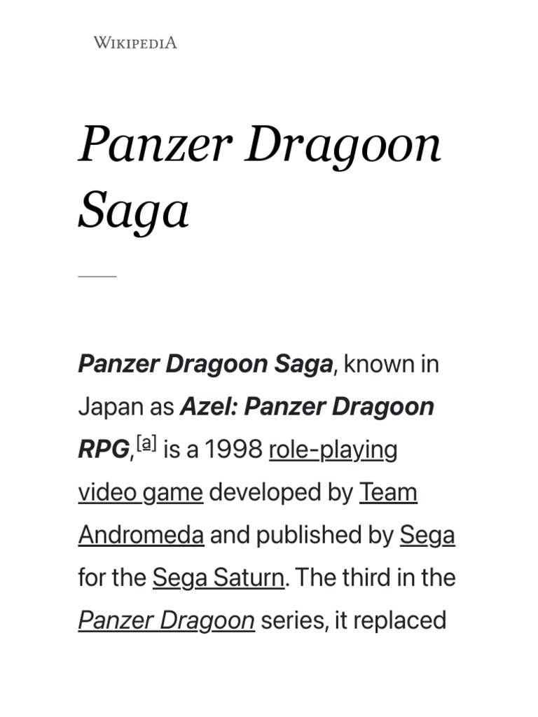 Panzer Dragoon Saga - Wikipedia | PDF | Gaming | Video Games