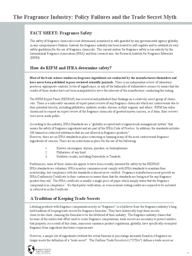 Fragrance Report Fact Sheet | PDF | Trade Secret | Cosmetics