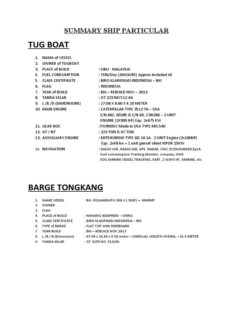 Summary Ship Particular 300 Feet | PDF