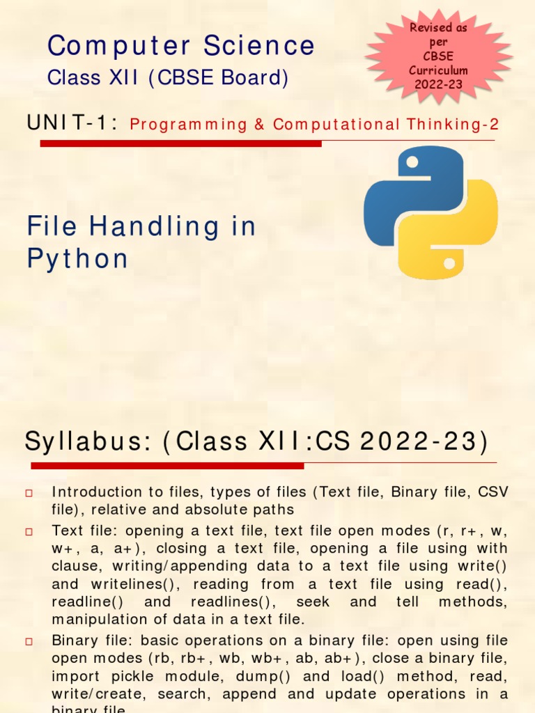 Chapter 5 Filehandlingfinal Pdf Computer File Comma Separated Values