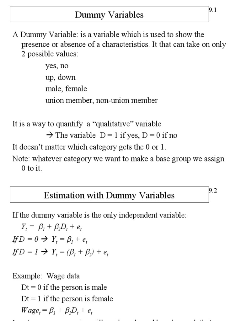 Dummy Pdf Dummy Variable Statistics Dependent And Independent