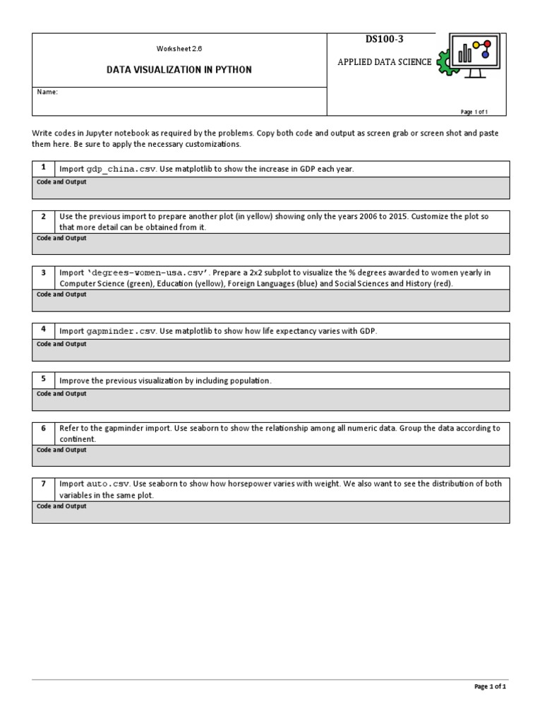 Data Visualization in Python: Worksheet 2.6 | PDF