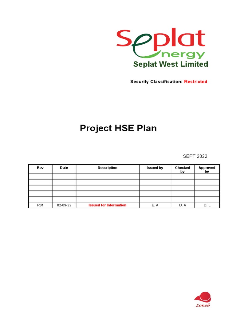 Sep-Ope-Xxx-Xxxx - Project Hse Plan Draft | PDF | Occupational Safety ...