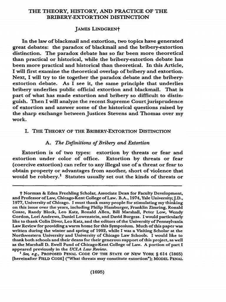 Theory History and Practice of The Bribery-Extortion Distinctio | PDF | Bribery | Extortion