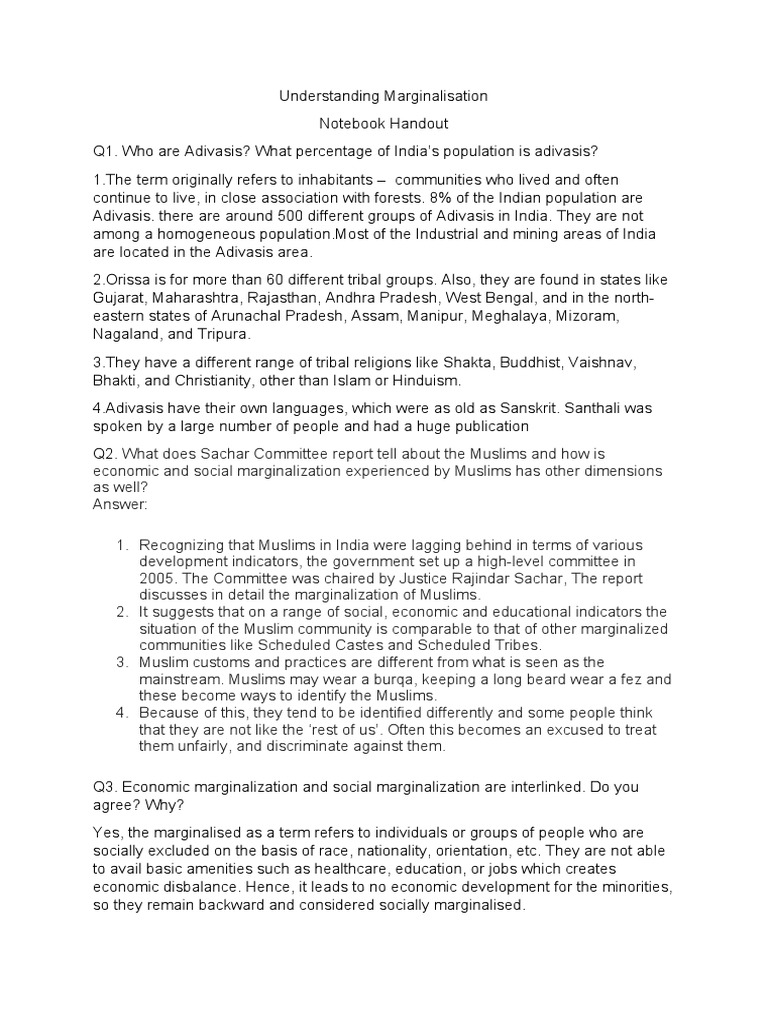 Understanding Marginalisation Notebook Handout 2022 | PDF | South Asia