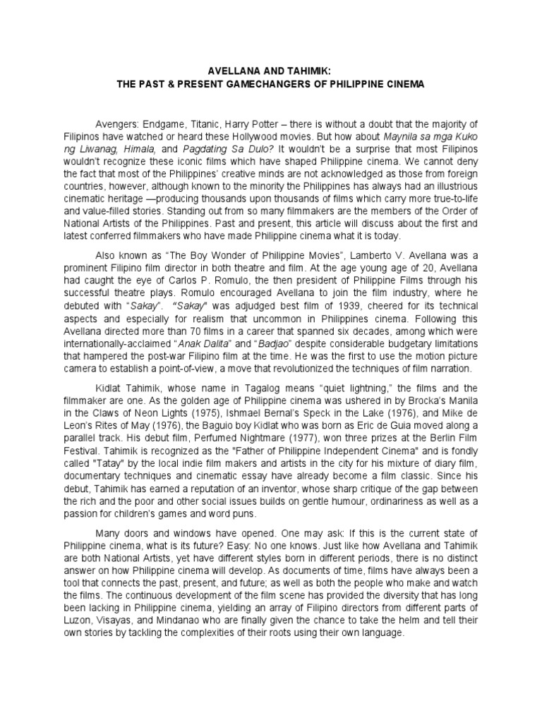 CONPHIL - FilmEssay AVELLANA AND TAHIMIK | PDF | Philippines