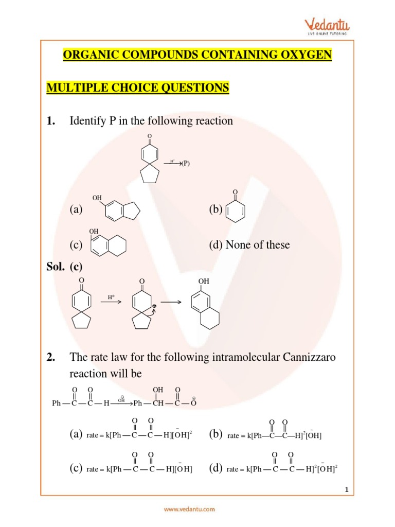 Organic Compounds with Oxygen: MCQs | PDF | Mole (Unit) | Aldehyde