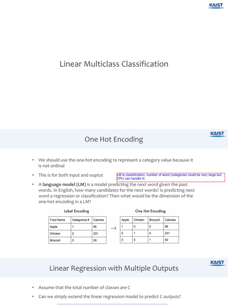 02 Linear Models D Multiclass Classification Pdf Statistical Classification