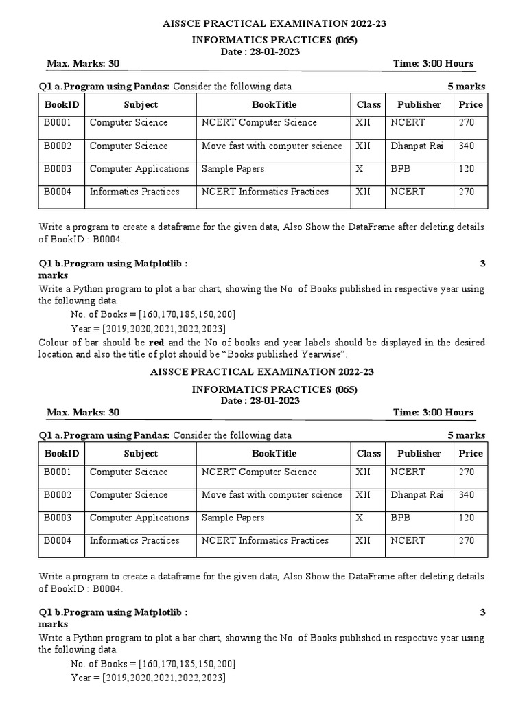 AISSCE 2022-23 Informatics Practices Exam | PDF | Information Age | Computer Science