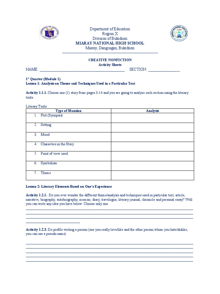 Activity Sheet 7 | PDF | Creative Nonfiction | Written Communication